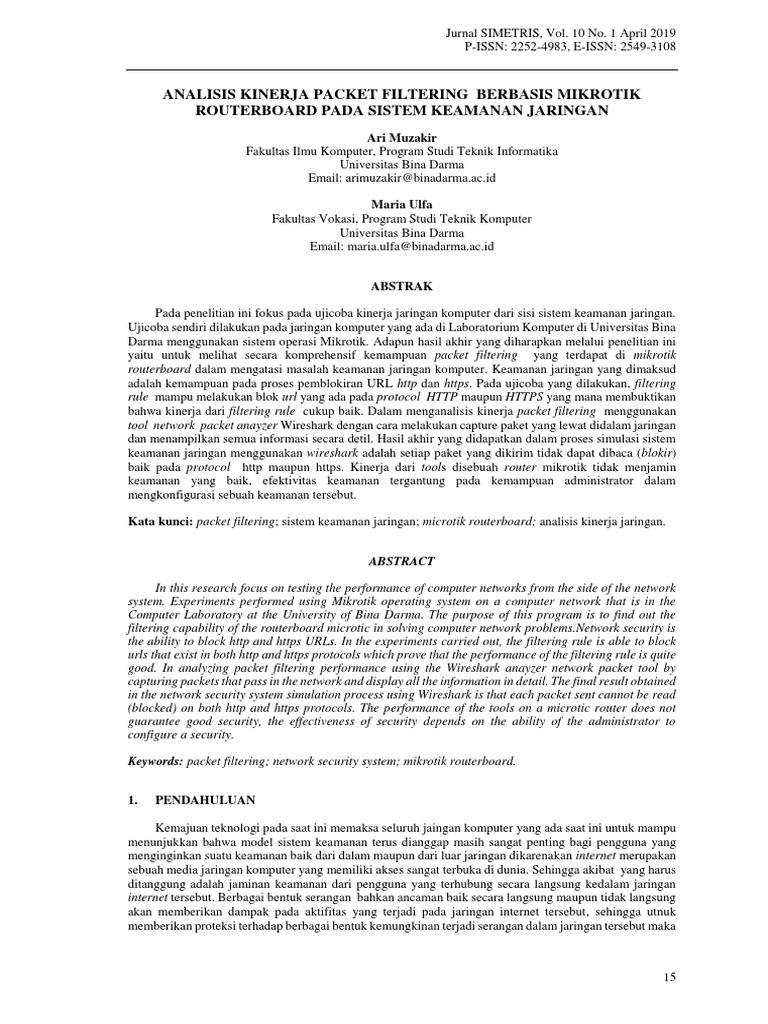 Analisa Packet Filtering Berbasis Mikrotik Routerboard PDF | PDF | Komputer