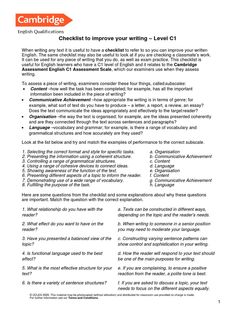 Improve Your English Checklist c1 | PDF | Question | Phrase