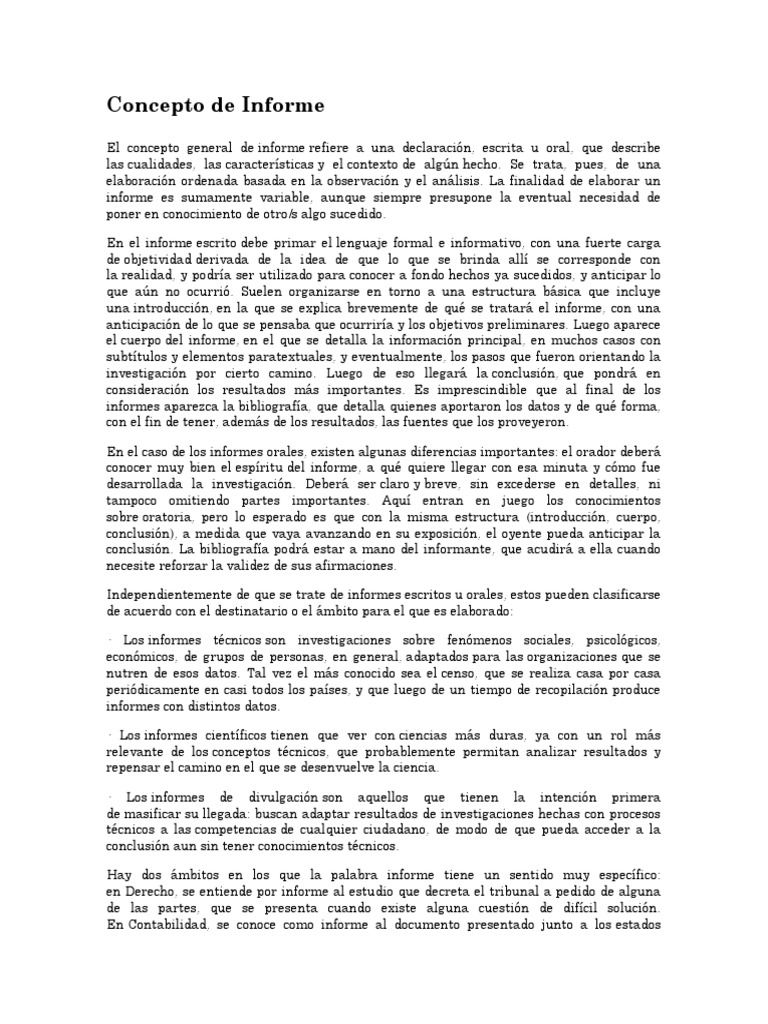 Concepto de Informe | Descargar gratis PDF | Contabilidad | Estadísticas