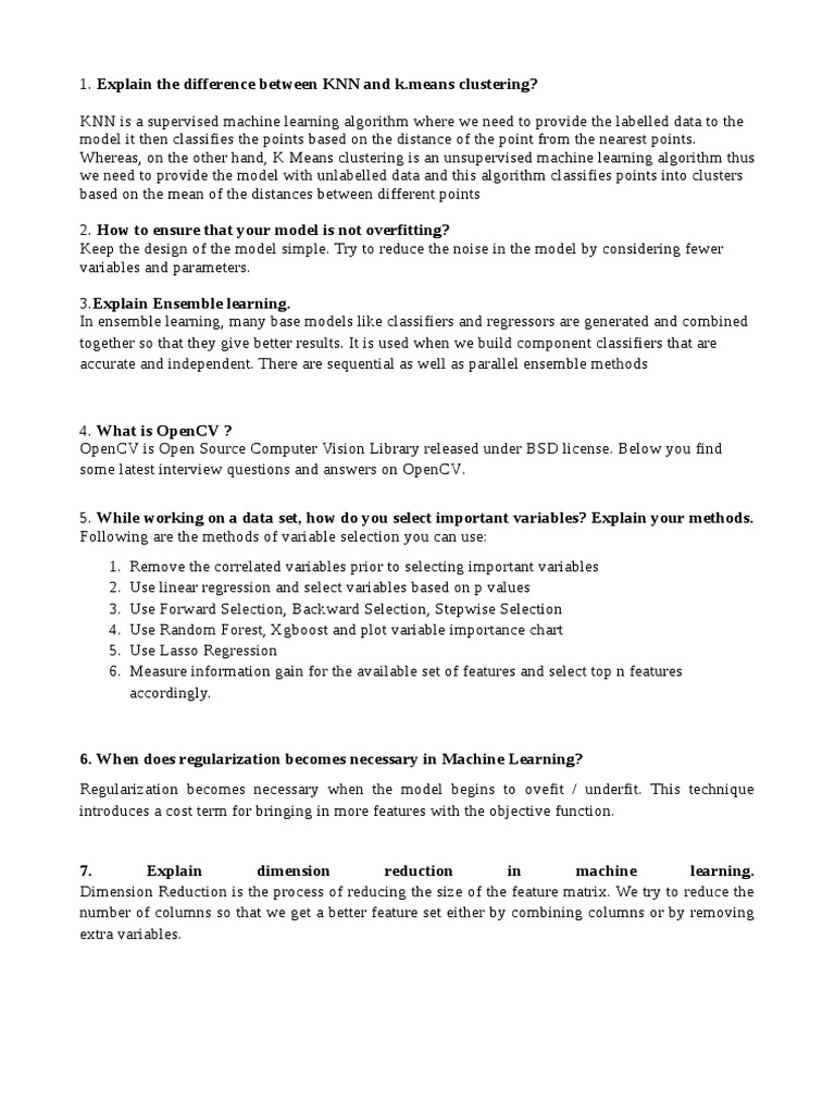 Interview Questions | PDF | Machine Learning | Dependent And Independent Variables