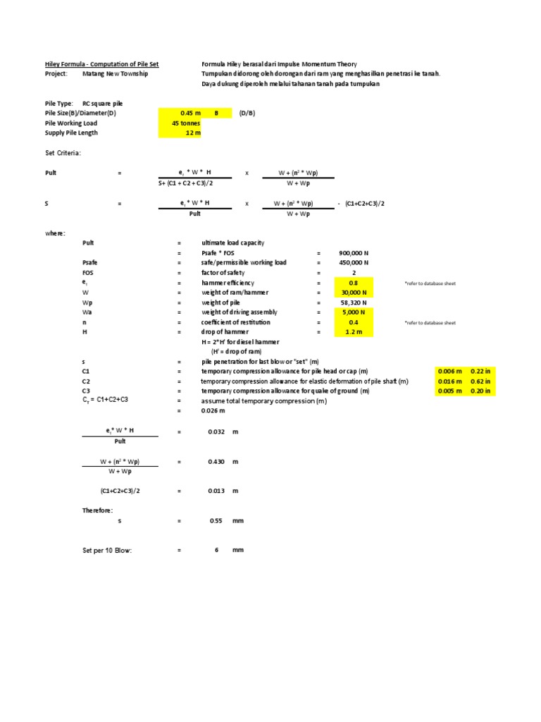Hiley Formula for Pile Set Calculation | PDF | Deep Foundation ...
