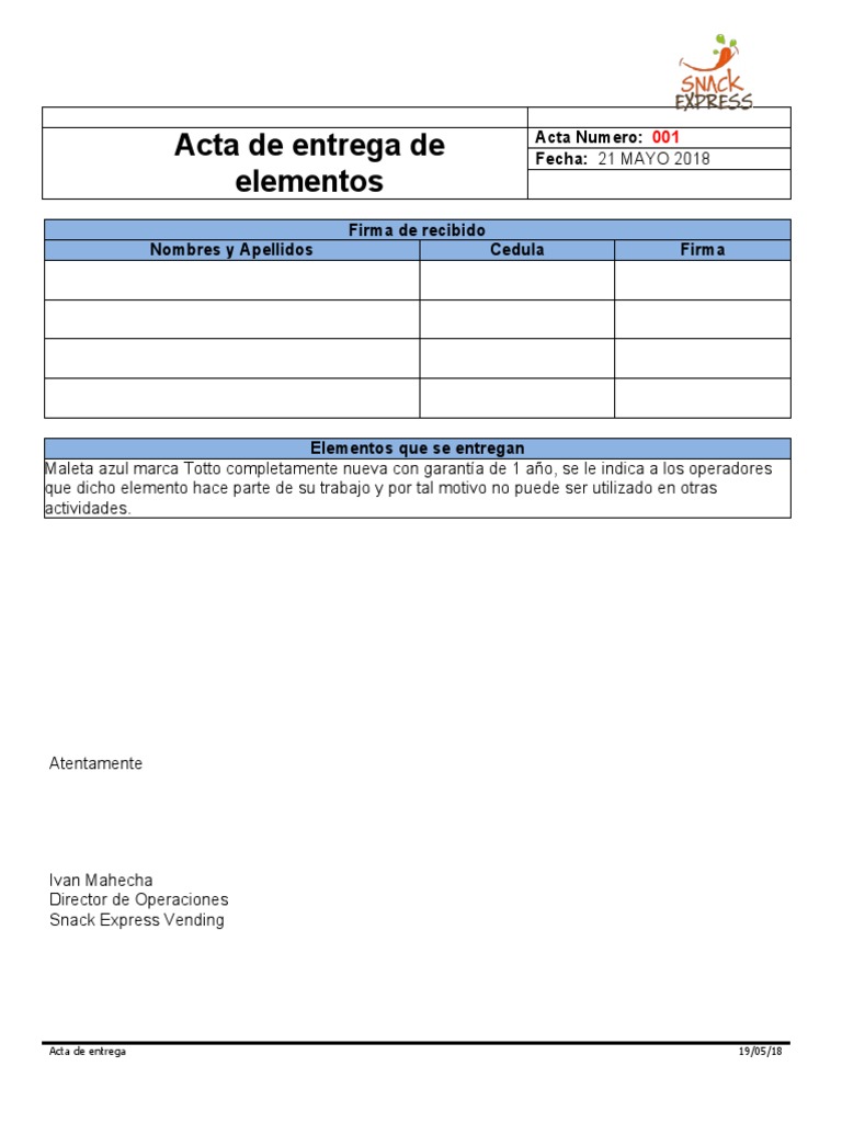 Acta de Entrega de Elementos | PDF