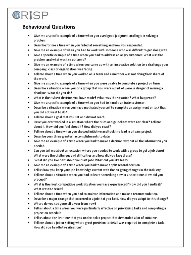 Behavioural Questions | PDF | Leadership | Applied Psychology