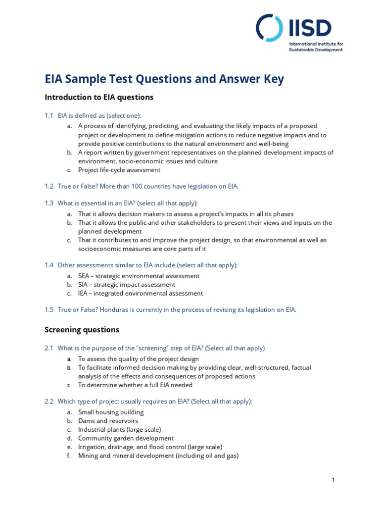 EIA Sample Test Questions and Answer Key | PDF