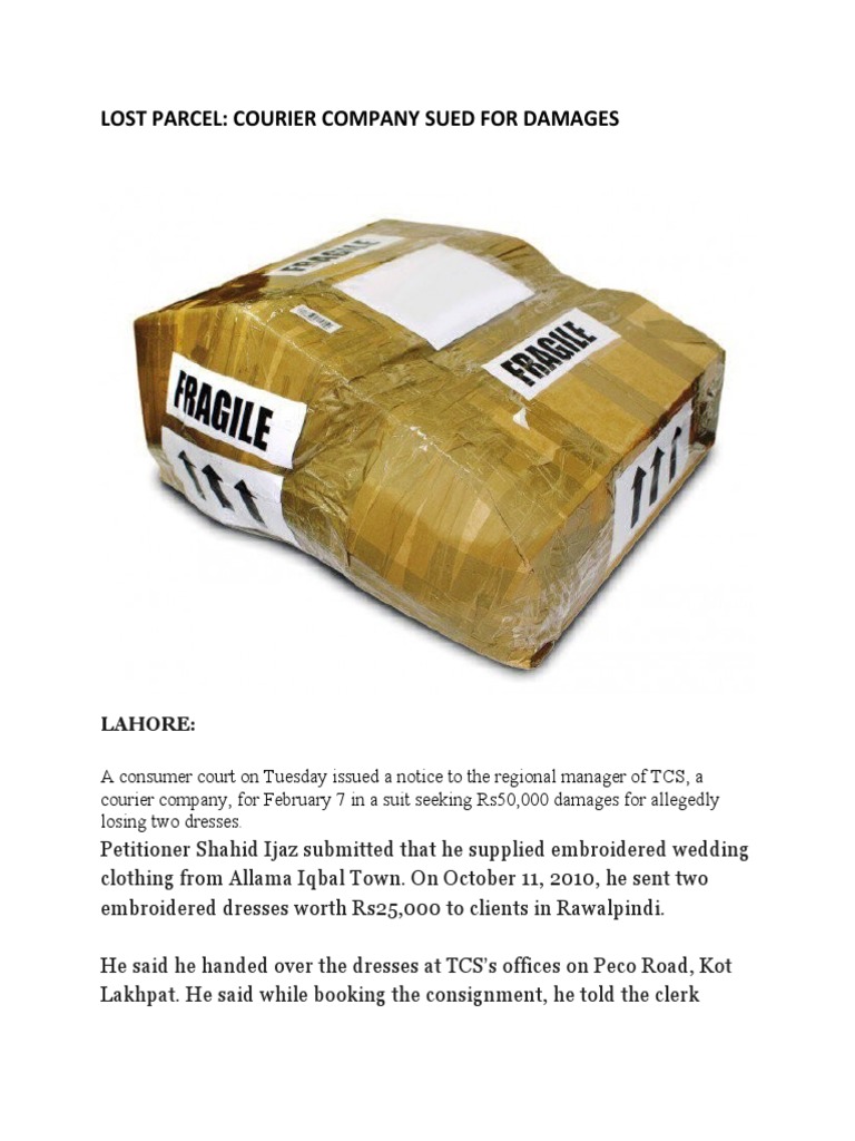 Lost Parcel: Courier Company Sued For Damages: Lahore | PDF