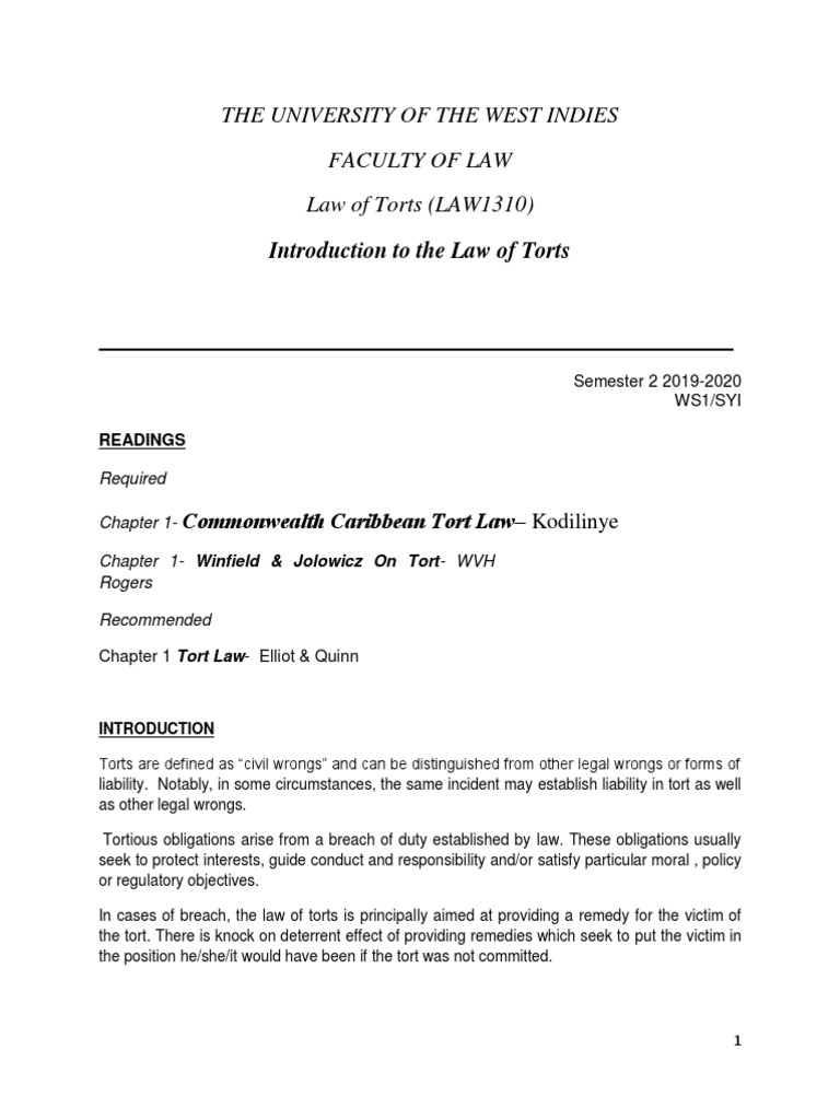 Worksheet 1 - Introduction To The Law of Torts | Download Free PDF ...