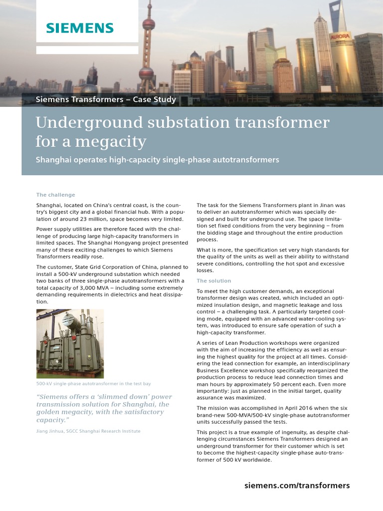 Siemens Transformers Case Study Underground Substation Transform | PDF | Transformer | Power ...
