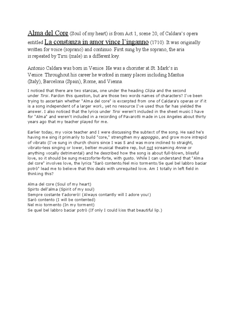 Alma Del Core Short Notes | PDF