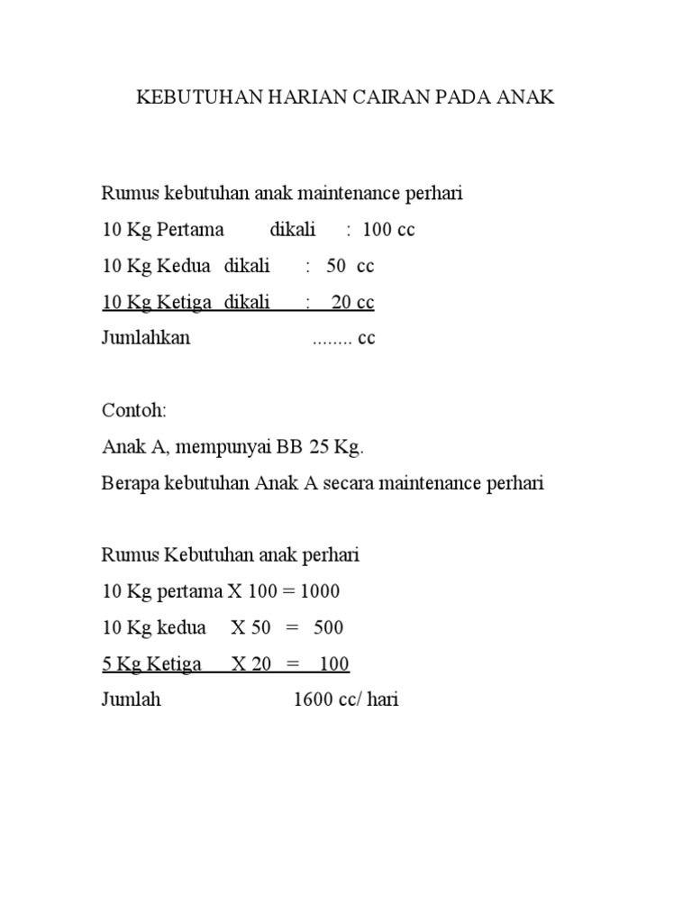 Rumus Kebutuhan Cairan Anak | PDF