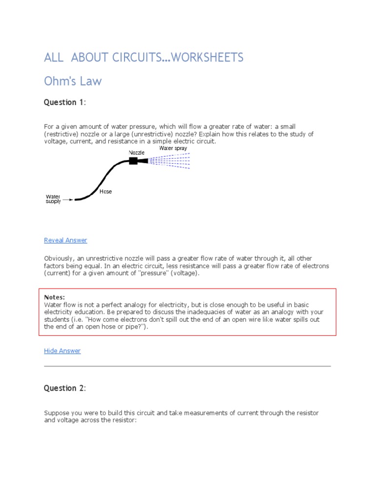 Electronics Worksheet | PDF | Volt | Electrical Resistance And Conductance