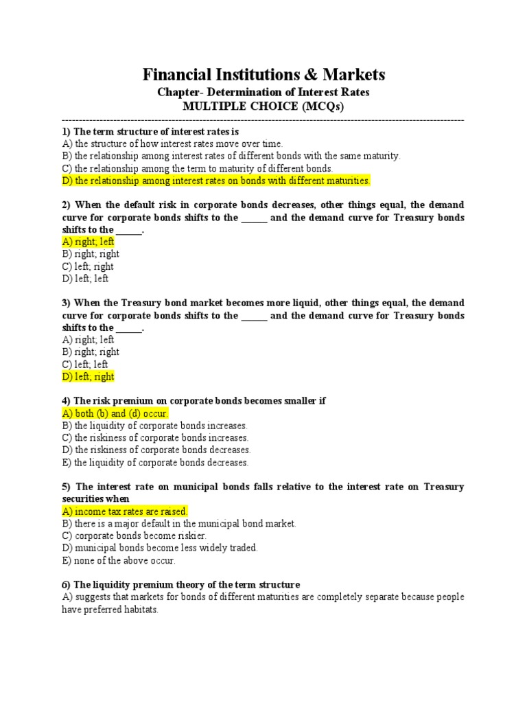 MCQs - Determination of Interest Rates | PDF | Yield Curve | Bonds ...