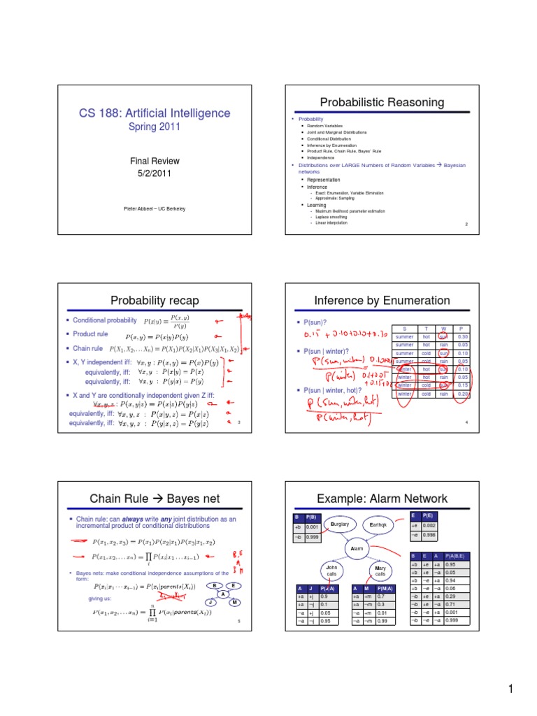 Probabilistic Reasoning: CS 188: Artificial Intelligence | PDF | Bayesian Network | Statistical ...