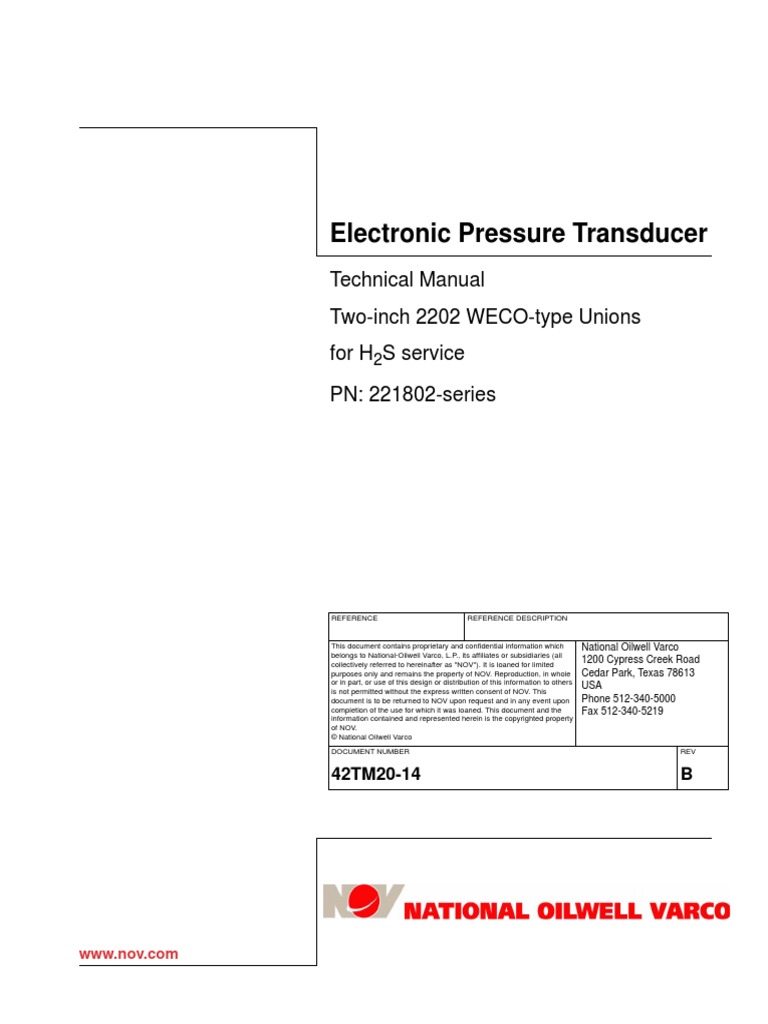 Electronic Pressure Transducer: Technical Manual Two-Inch 2202 WECO ...