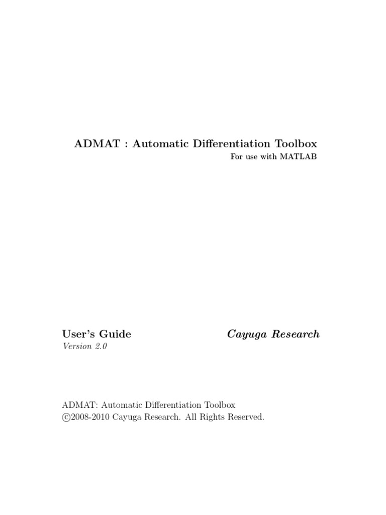 ADMAT-Automatic Differentiation Toolbox For Use With MATLAB | PDF ...
