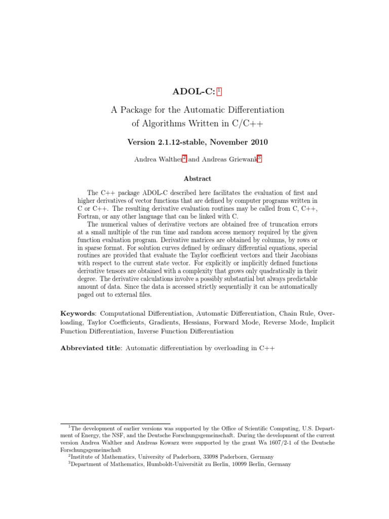 ADOL-C - A Package For The Automatic Differentiation | PDF | Subroutine | Parameter (Computer ...