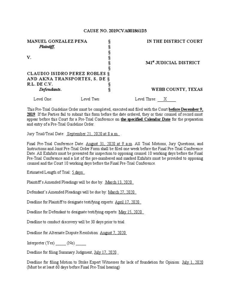 Pre-Trial Guideline Order | PDF | Trials | Discovery (Law)