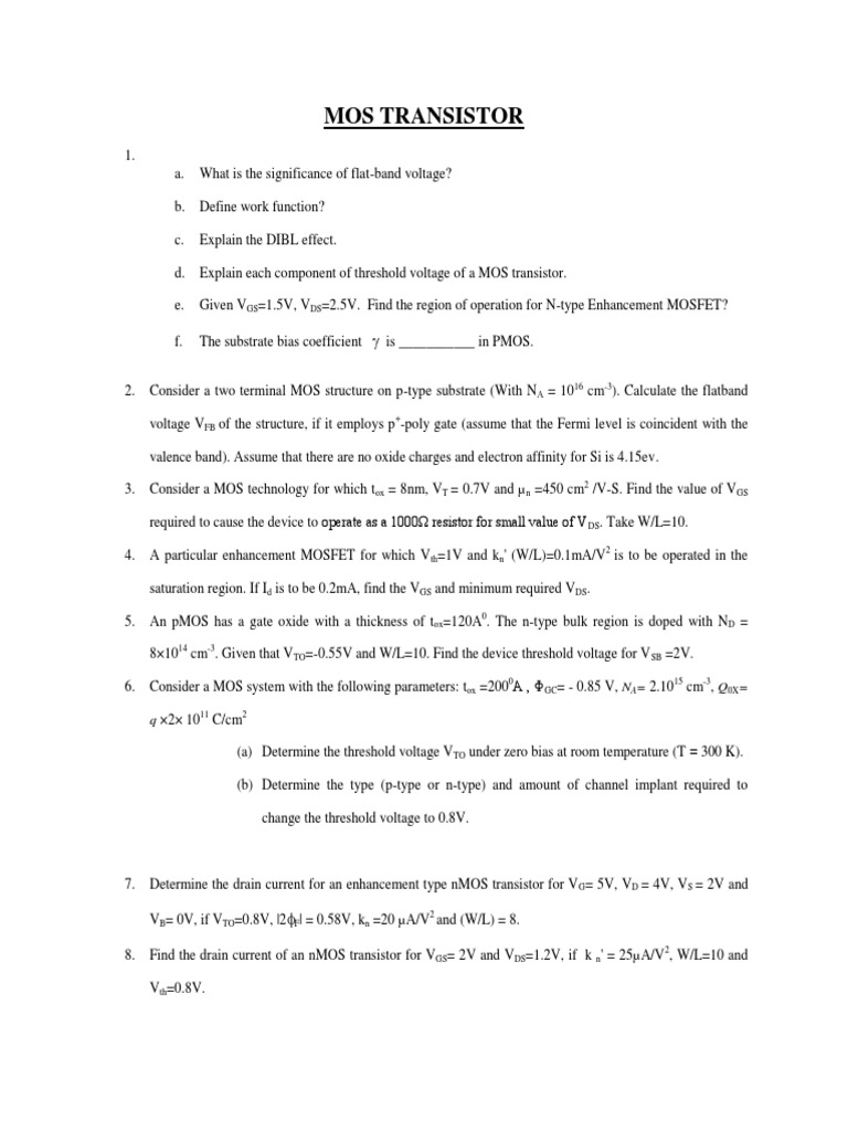 Mos Transistor: GS DS | PDF | Mosfet | Field Effect Transistor