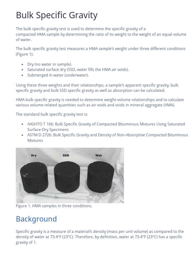 Bulk Specific Gravity of Compacted Specimen Bituminous Mix | PDF ...