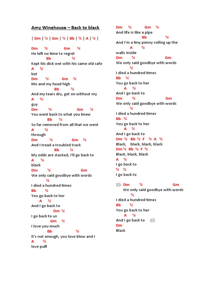 Amy Winehouse Back To Black Lyrics