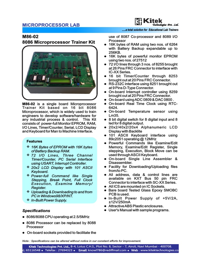 8086 Microprocessor Trainer Kit M86-02 | PDF | Integrated Circuit ...