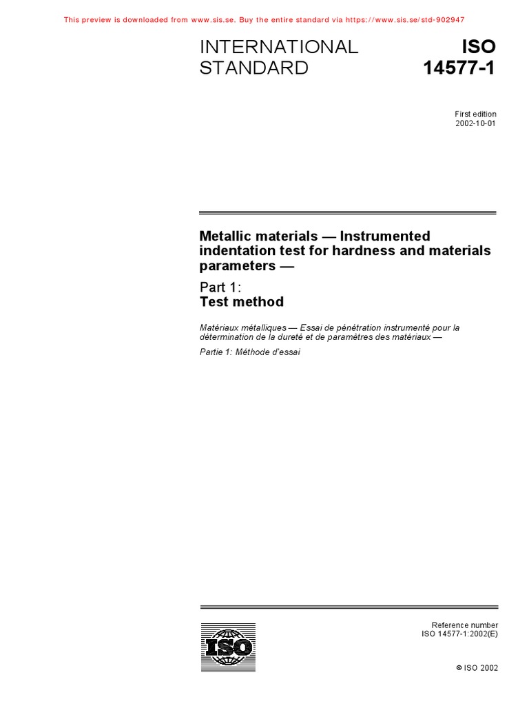 Iso 14577 1 2002 FR en PDF | PDF | Hardness | International ...