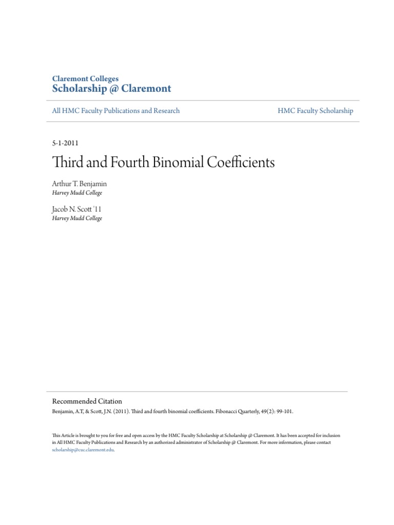 Third and Fourth Binomial Coefficients | PDF | Mathematical Proof | Combinatorics