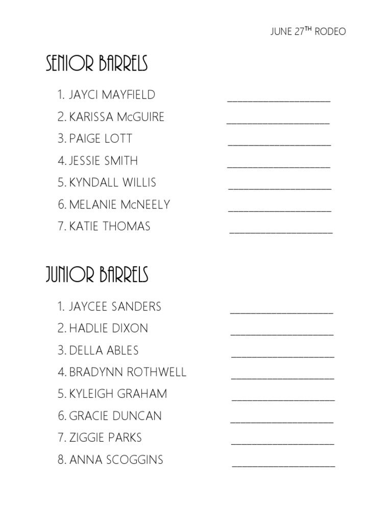 Draw June27th Rodeo | PDF | Rodeo | Western Style Riding