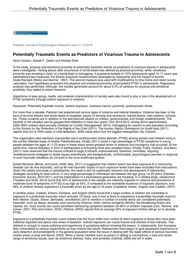 Potentially Traumatic Events As Predictors of Vica | PDF ...