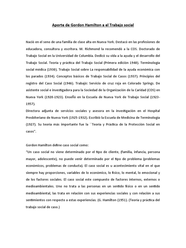 Aportes de Gordon Hamilton al Trabajo Social | PDF | Trabajo Social ...