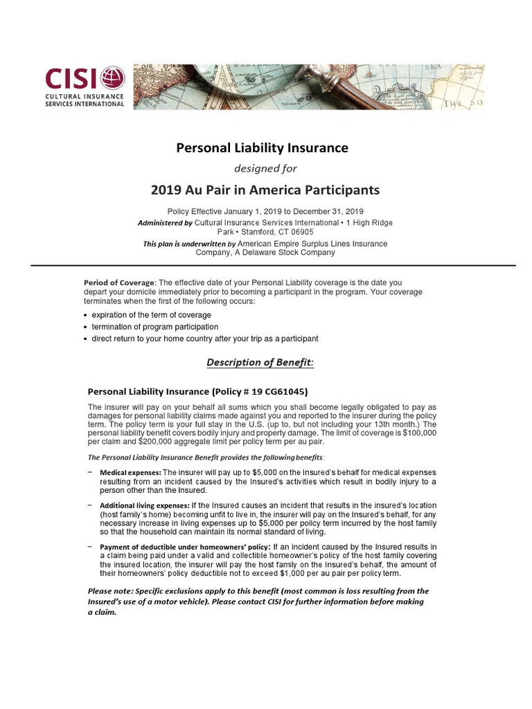 Personal Liability Insurance: 2019 Au Pair in America Participants ...