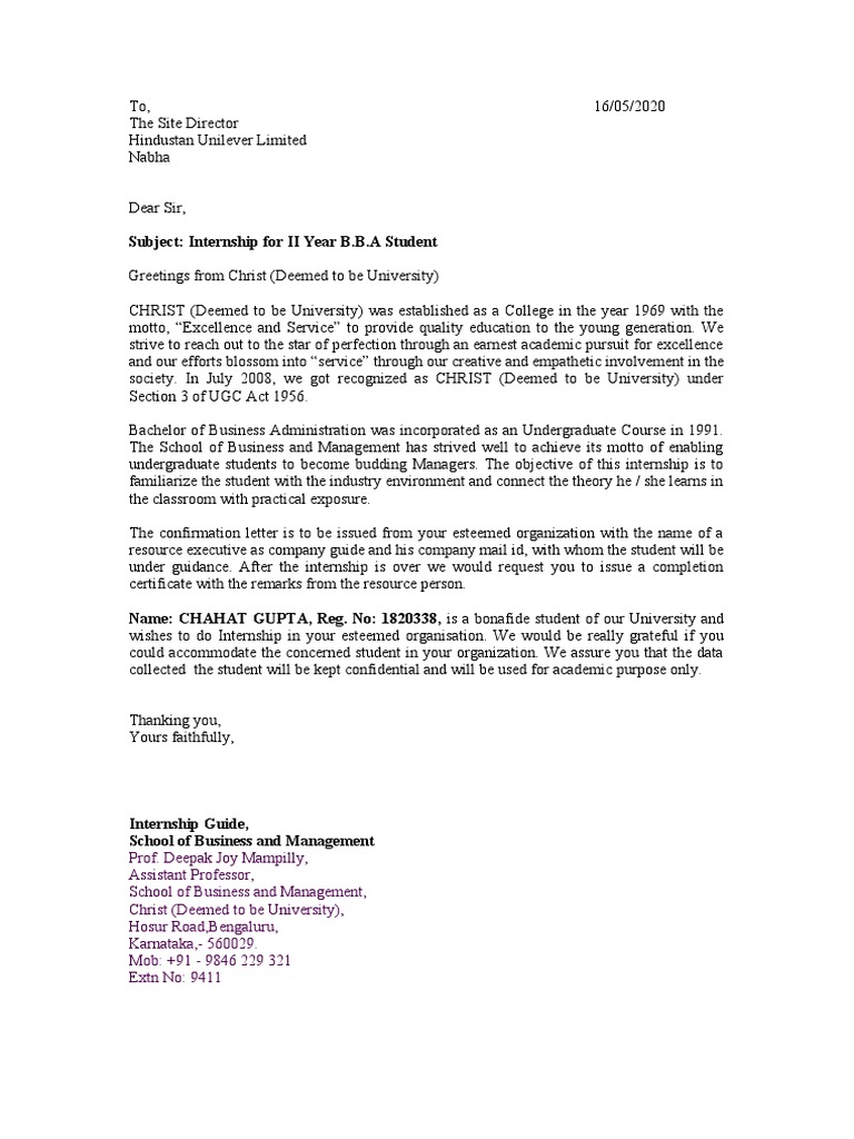Internship Letter | PDF