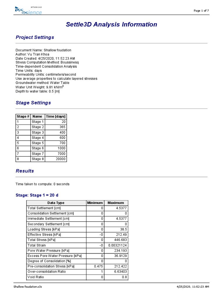 Settle3D Shallow Foundation Analysis | PDF | Earth Sciences ...