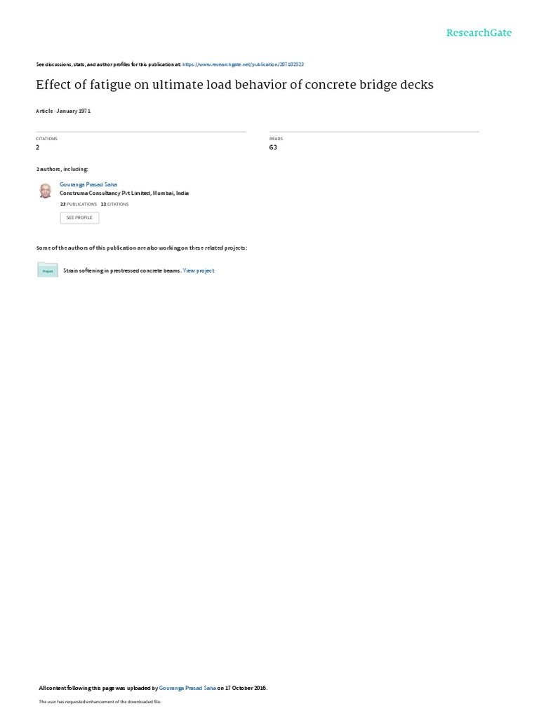 Effect of Fatigue On Ultimate Load Behavior of Concrete Bridge Decks ...