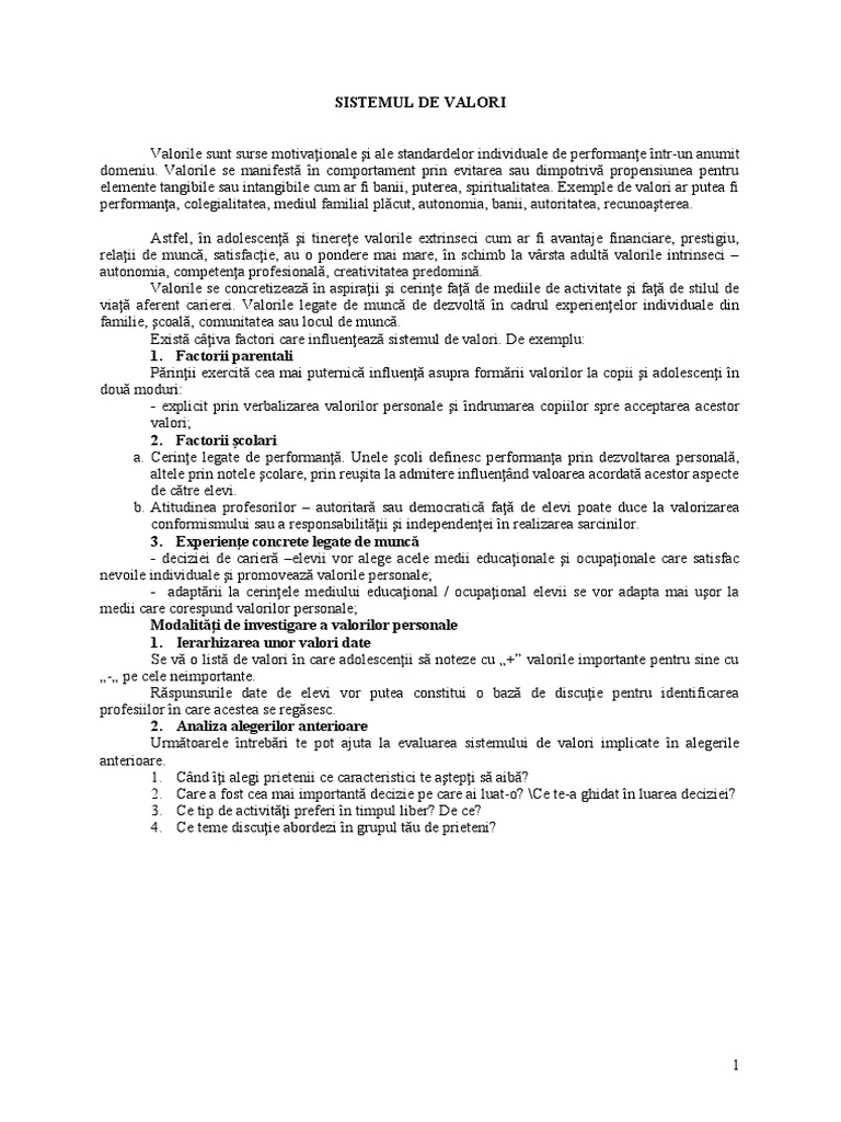 Sistemul de Valori | PDF