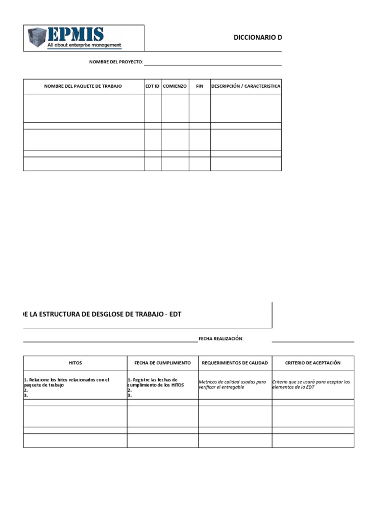 Diccionario de La Estructura de Desglose de Trabajo - Edt | PDF