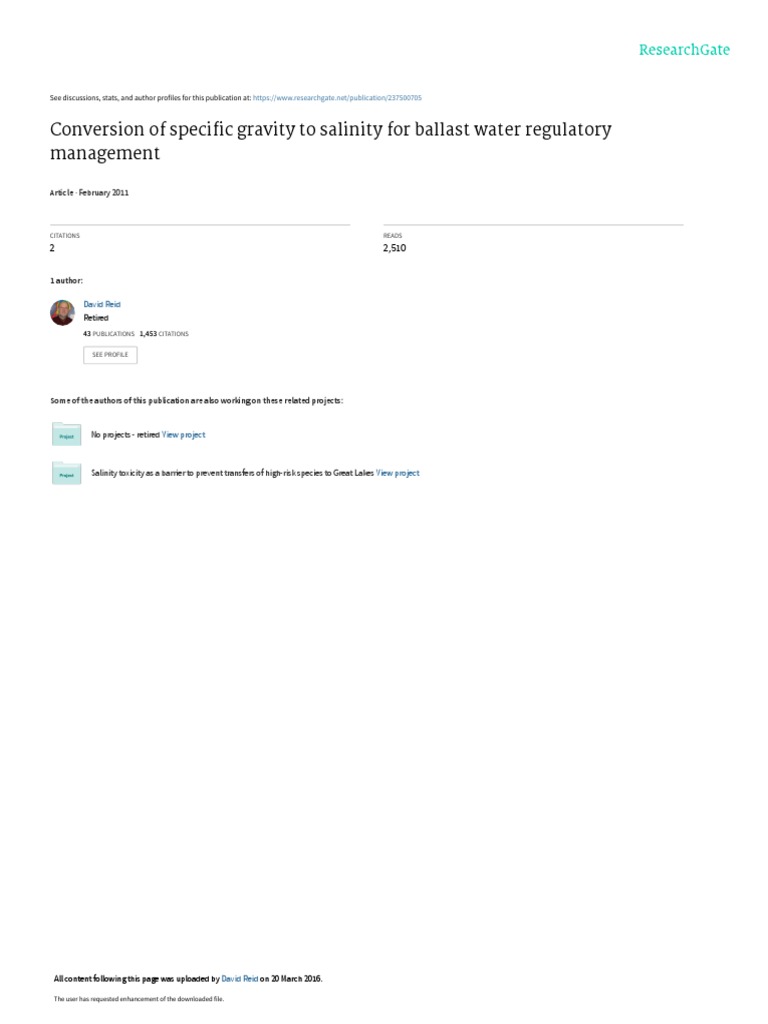 Conversion of Specific Gravity To Salinity For Bal | PDF | Salinity ...