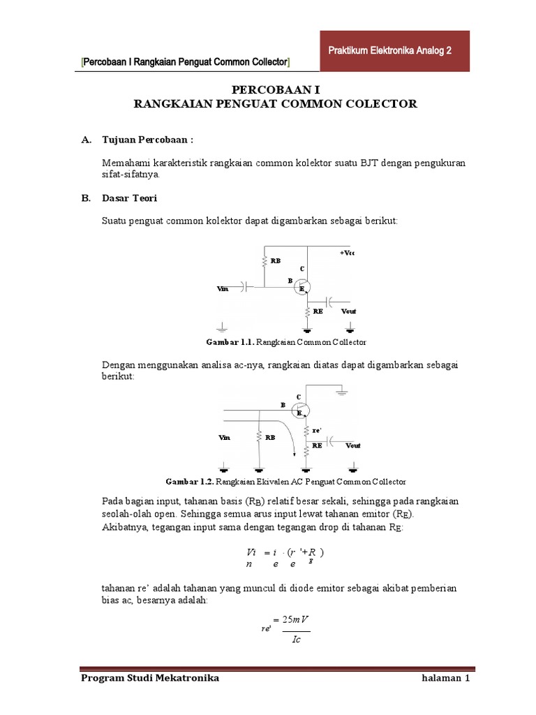 Prak1. Rangkaian Penguat Common Collector | PDF