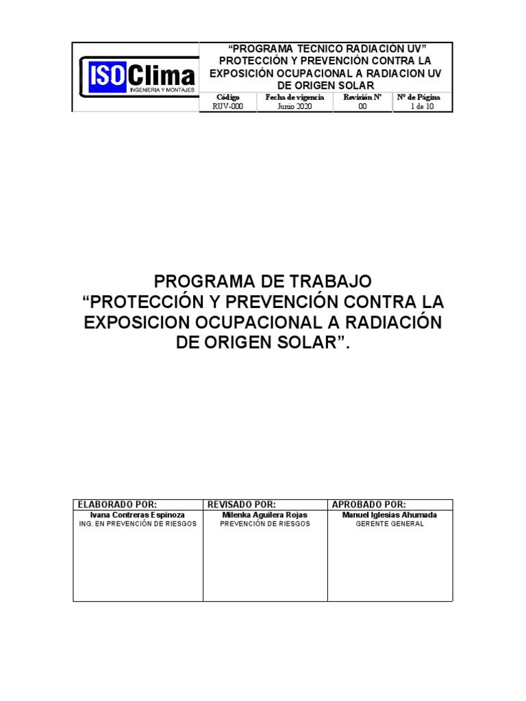 PROGRAMA RADIACION UV Isoclima 2020 | PDF | Ultravioleta | Protector solar