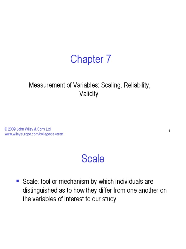 CH07 Measurement of Variables - Scaling, Reliability, Validity | PDF ...
