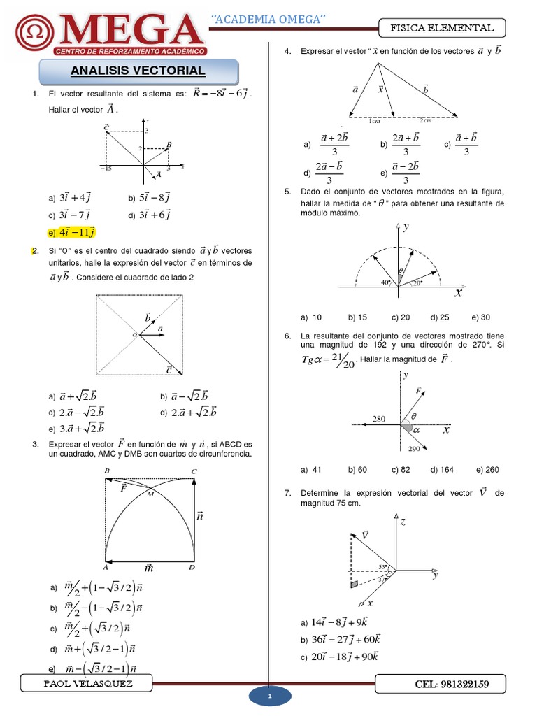 Análisis vectorial: Problemas resueltos de suma y resta de vectores | PDF | Vector Euclidiano ...