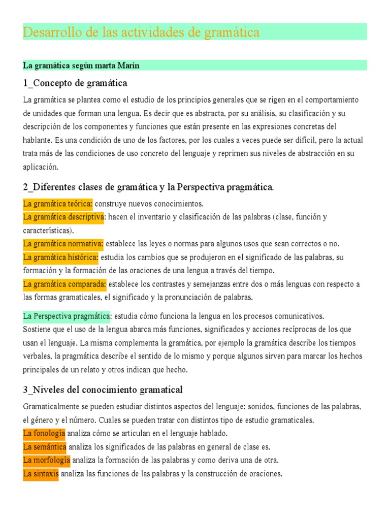 Desarrolo de Actividades Clase 2 La Gramática Según Marta Marín | PDF ...
