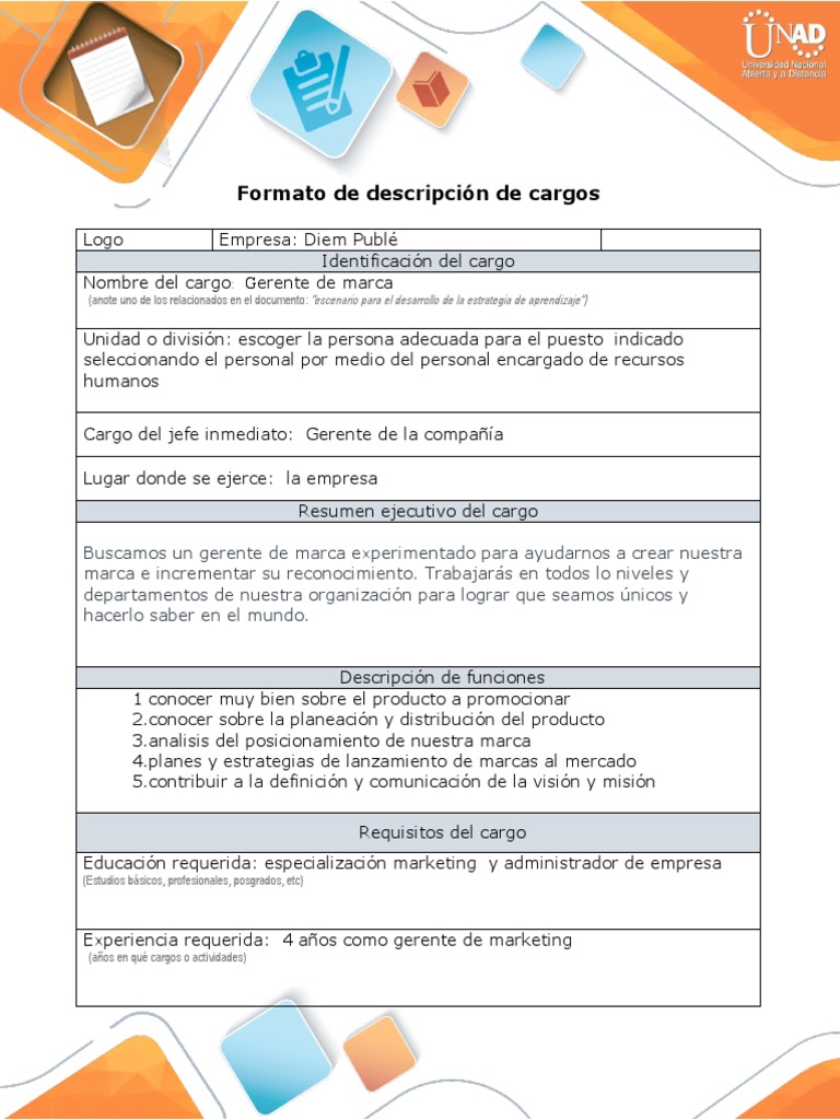 Anexo 2. Formato - Descripción de Cargos | PDF