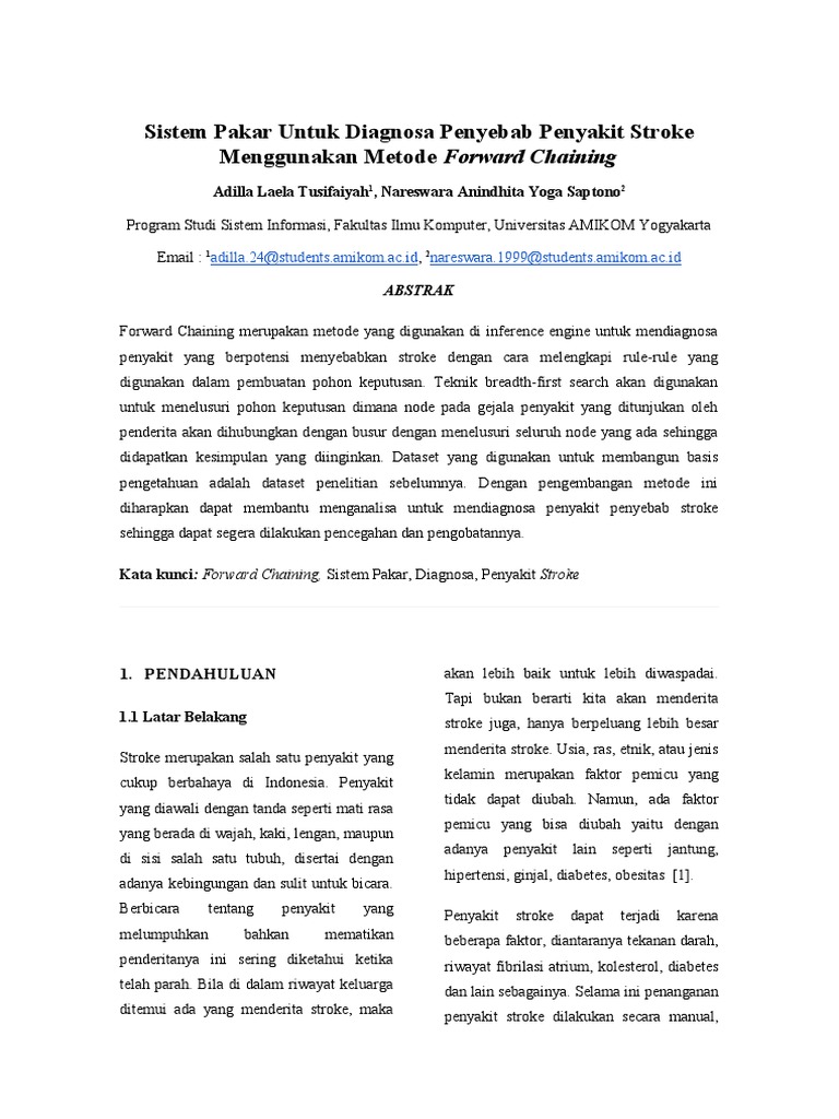 Sistem Pakar Untuk Diagnosa Penyebab Penyakit Stroke Menggunakan Metode ...
