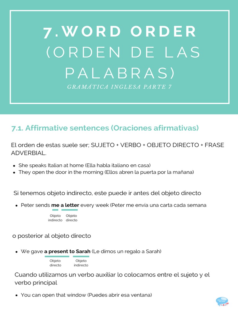English Grammar Word Order | PDF | Asunto (gramática) | Verbo