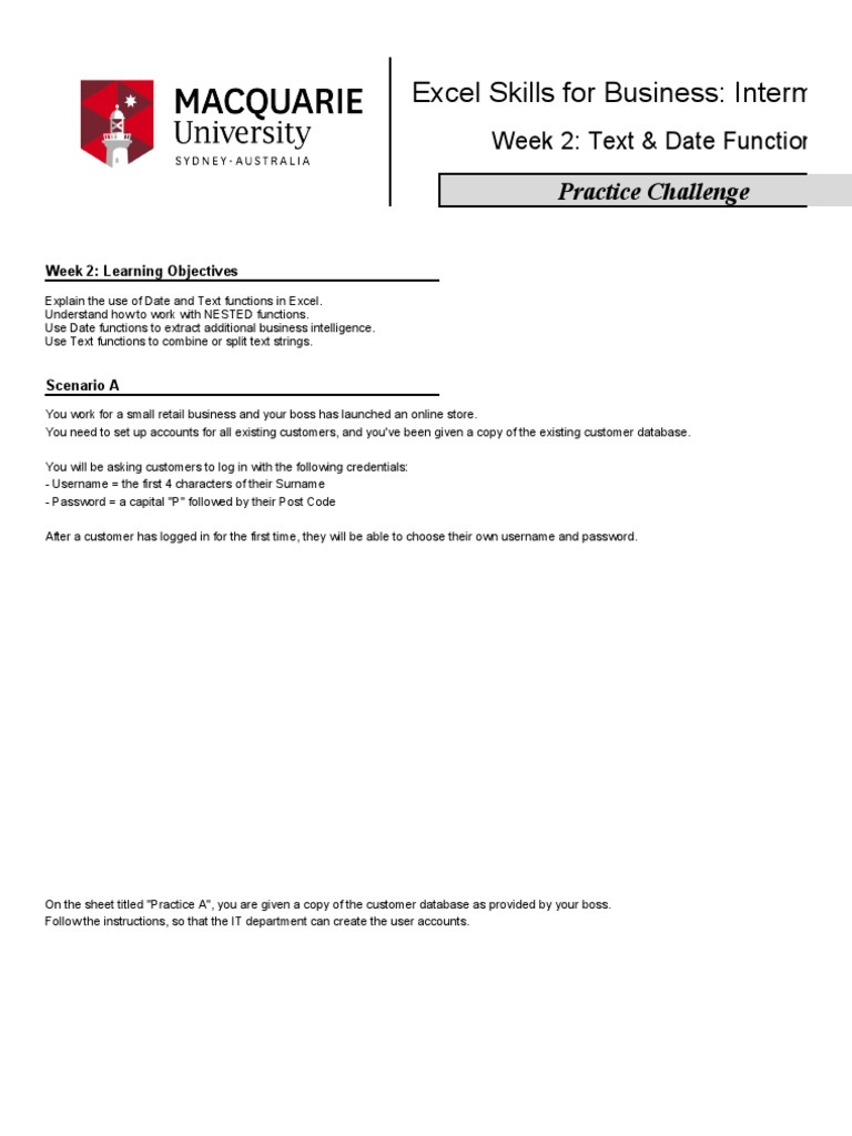 Excel Skills For Business: Intermediate I: Week 2: Text & Date ...