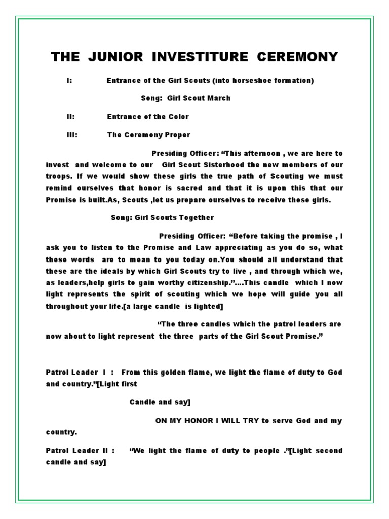 The Lighting of the Flame: A Girl Scout Investiture Ceremony | PDF ...