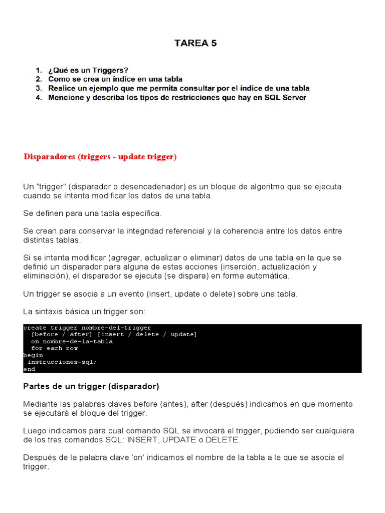 Disparadores (Triggers - Update Trigger) : Partes de Un Trigger ...