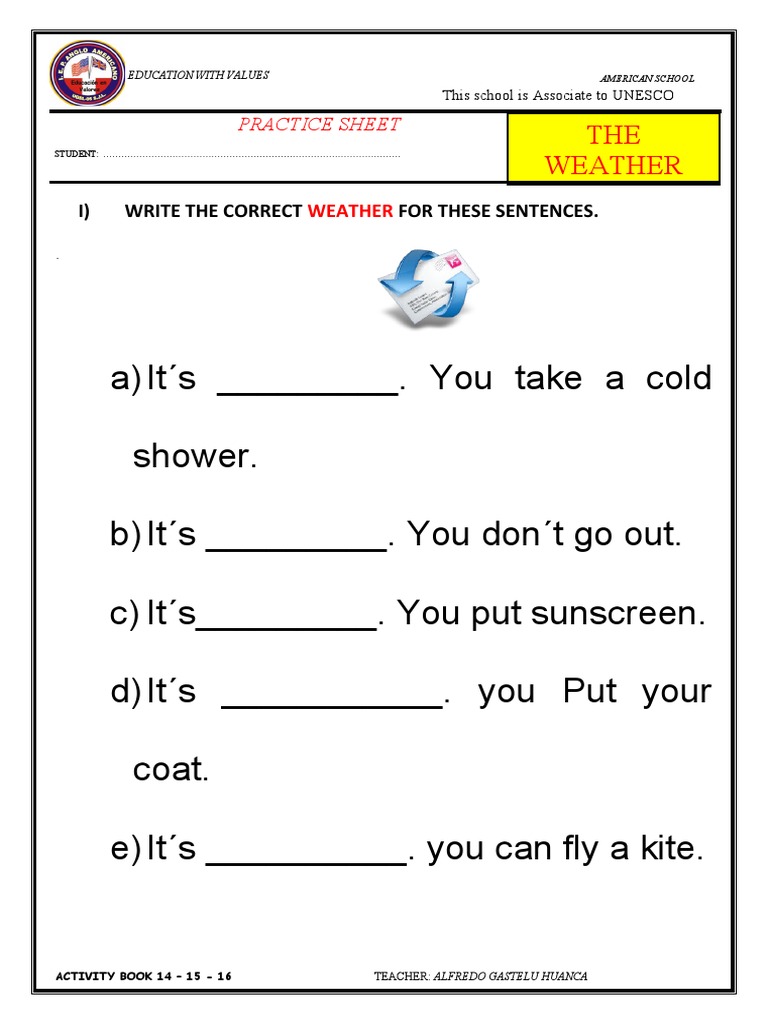 THE Weather: I) Write The Correct For These Sentences | PDF