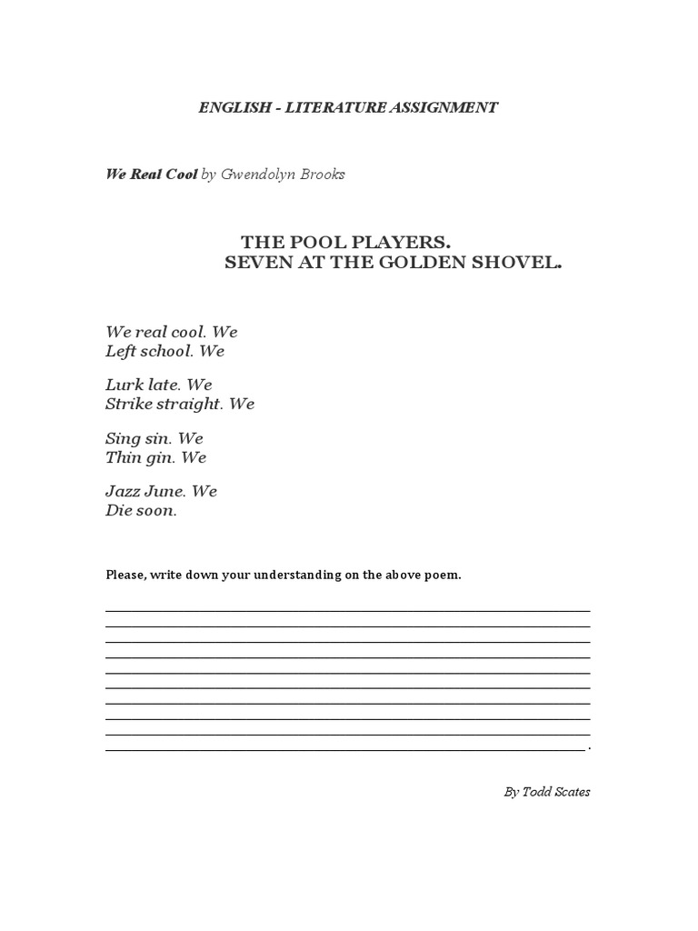 We Real Cool by Gwendolyn Brooks | PDF | Poetry