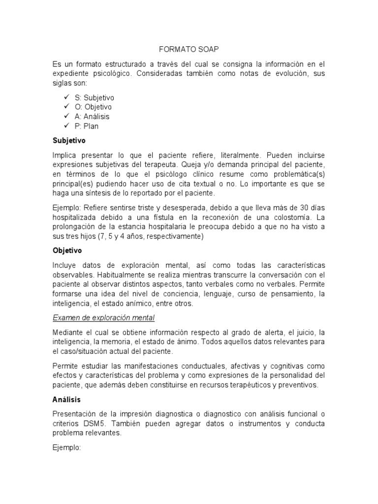 Formato SOAP en Psicología | PDF | Depresión (estado de ánimo ...